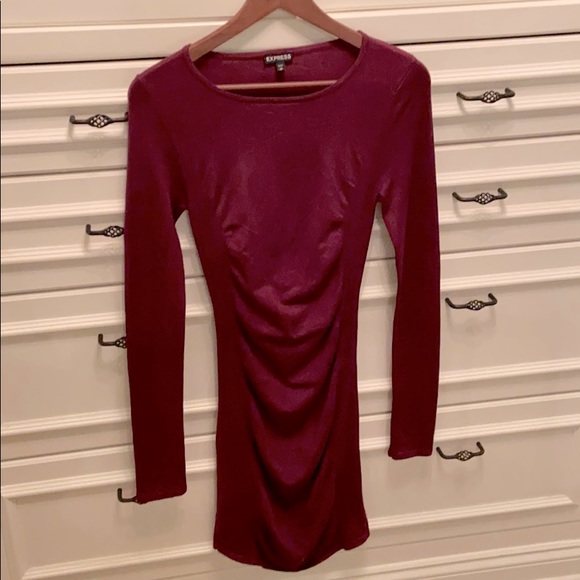 Express | Dresses | Burgandy Express Midi Ruched Dress | Poshmark